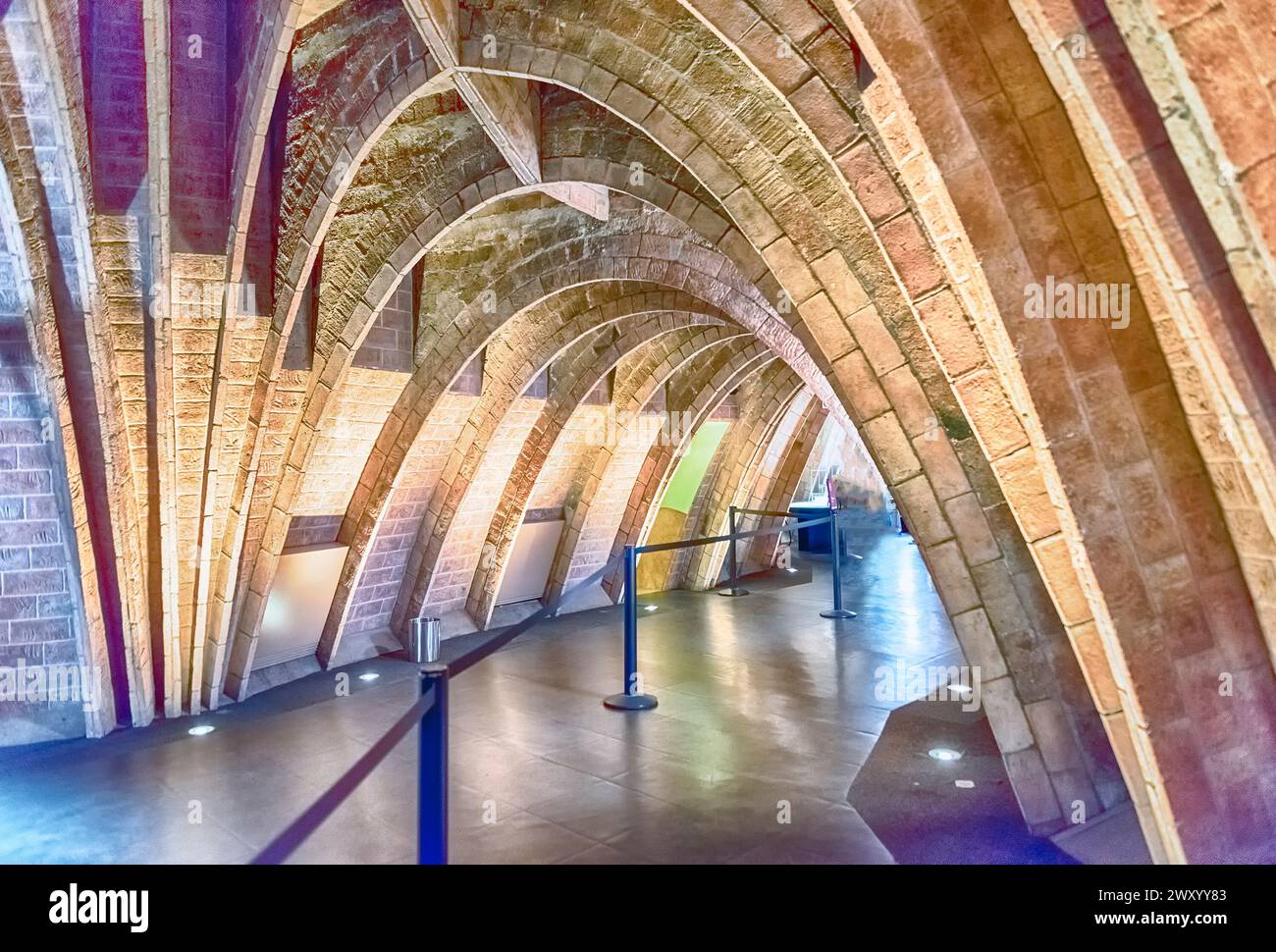 BARCELONA - AUGUST 9: Catenary arcs in the penthouse of Casa Mila, aka ...