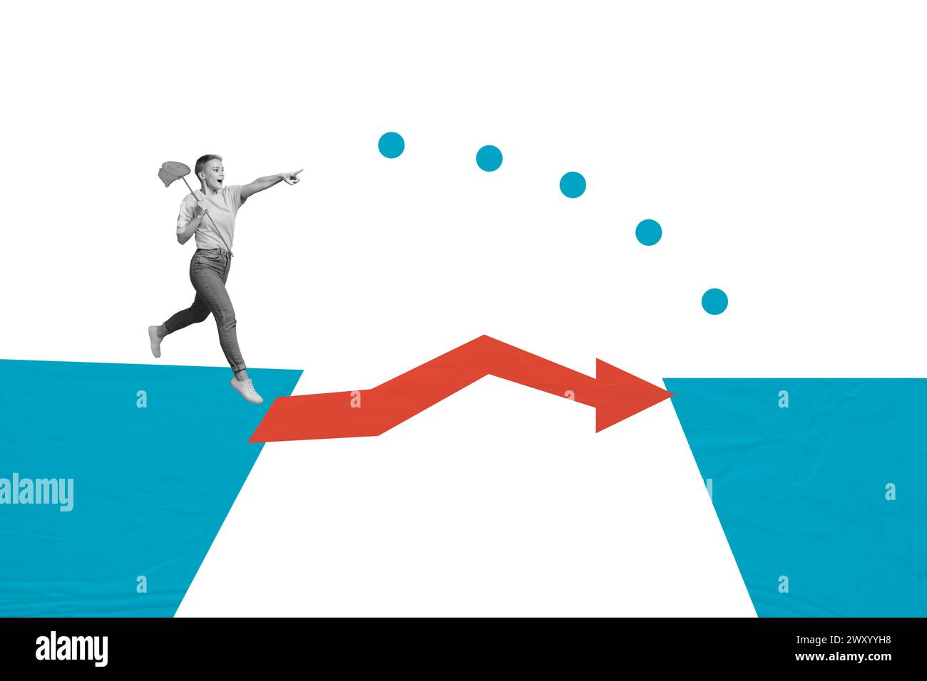 Creative picture collage young woman go overcome direction arrow cross ...