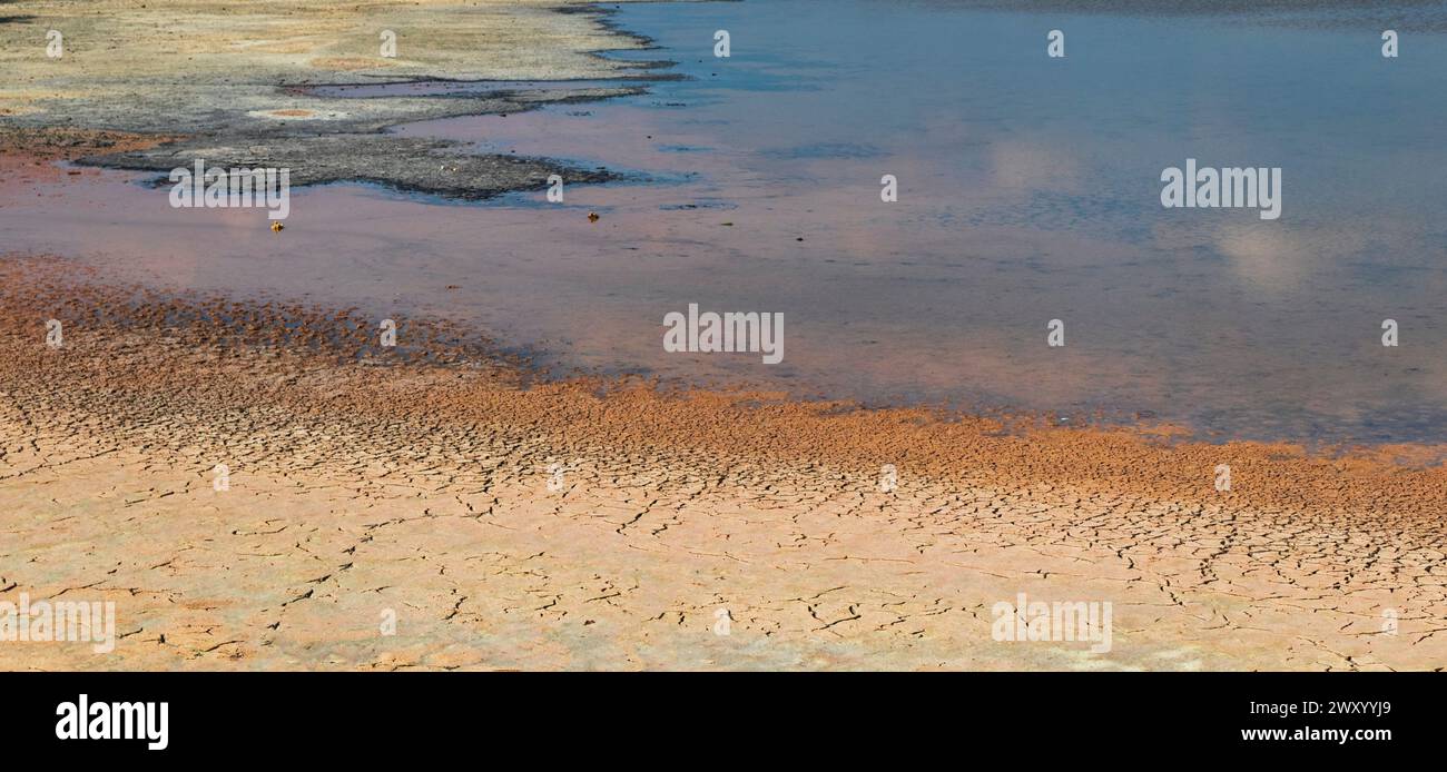 Pink lake in Cuba, Cayo Coco island. It has its color because of the ...