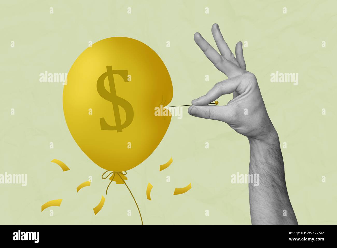 Photo collage creative picture air balloon needle crash collapse money ...