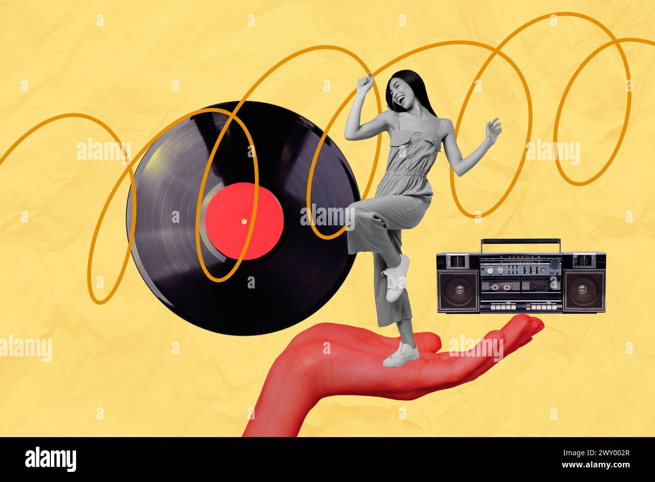 Photo collage creative picture vinyl record plate audio player boombox ...