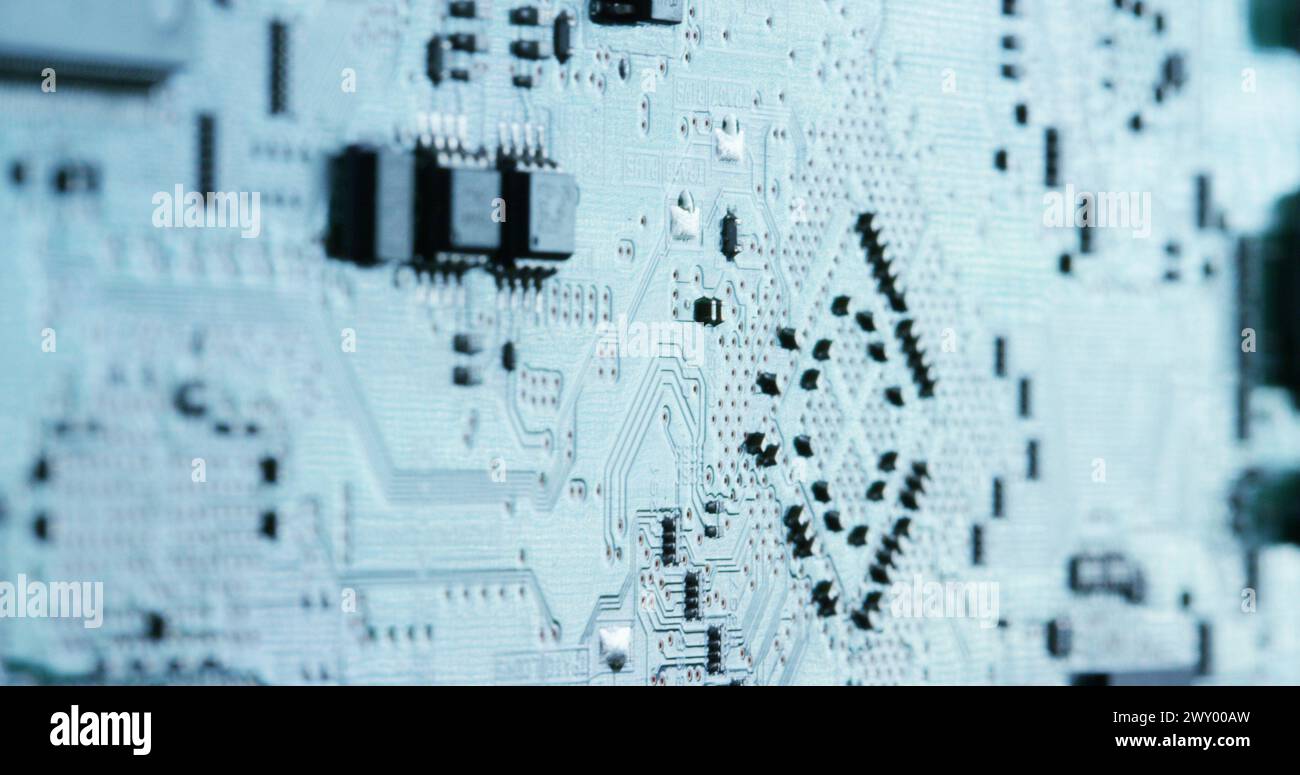 A close up of a computer motherboard with intricate electronics ...