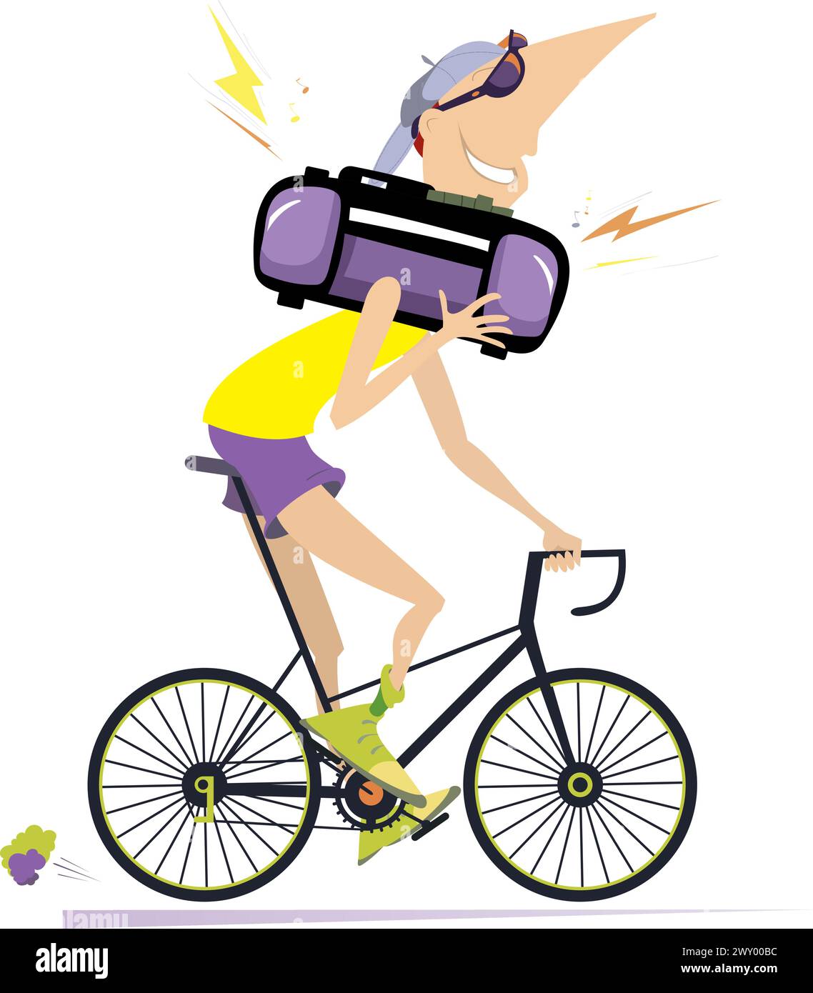 Cartoon person with boom box riding a bicycle. Cycling young man ...