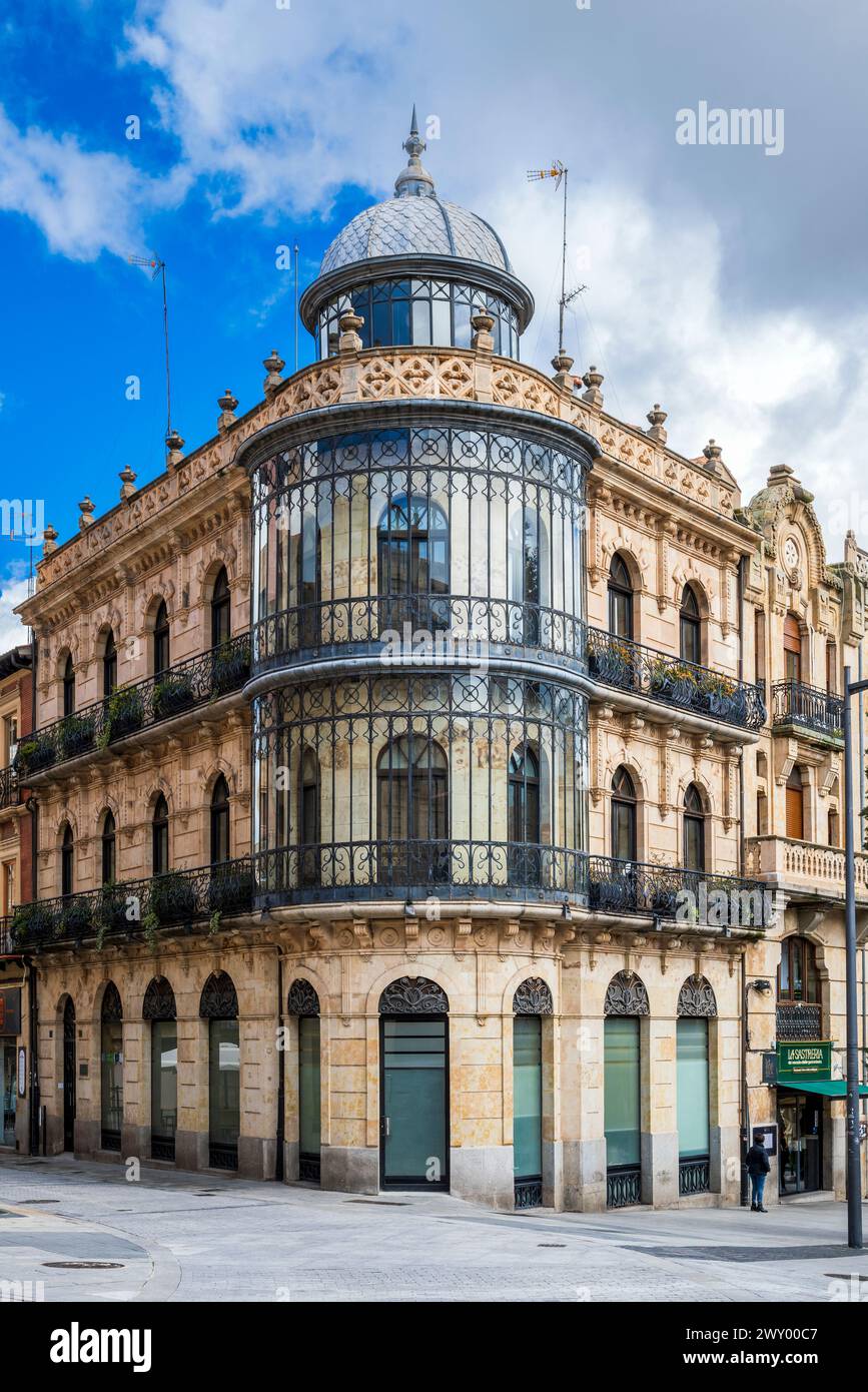 Bay window in an art nouveau building, Salamanca, Castile and Leon ...