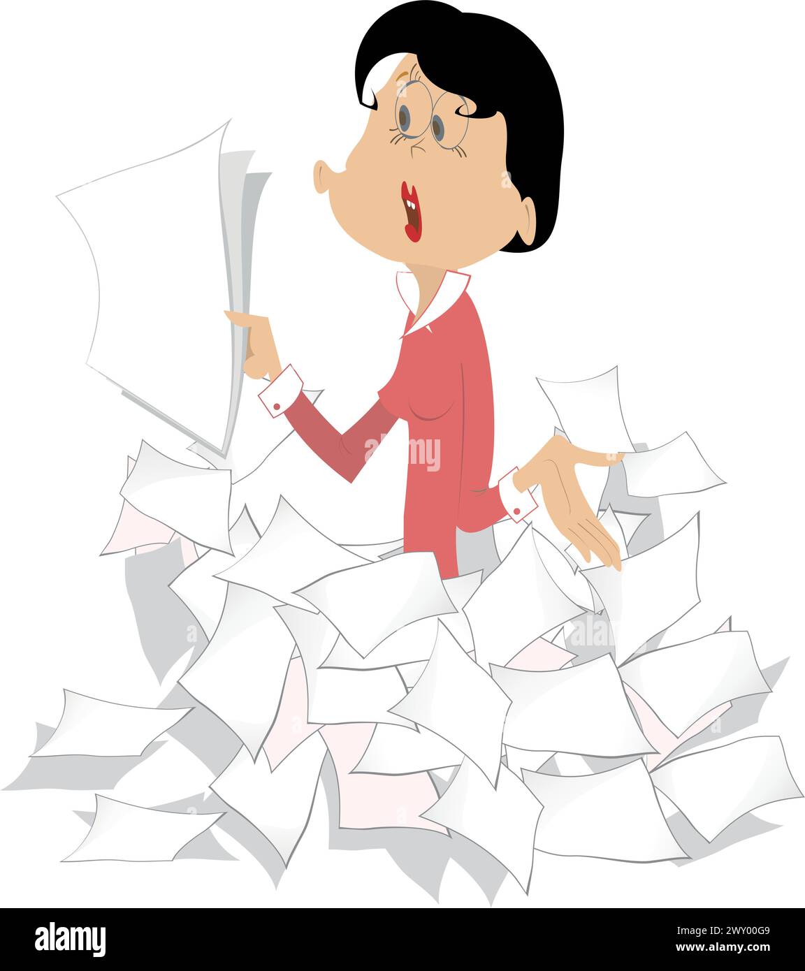 Woman surrounded by papers Stock Vector Images - Alamy