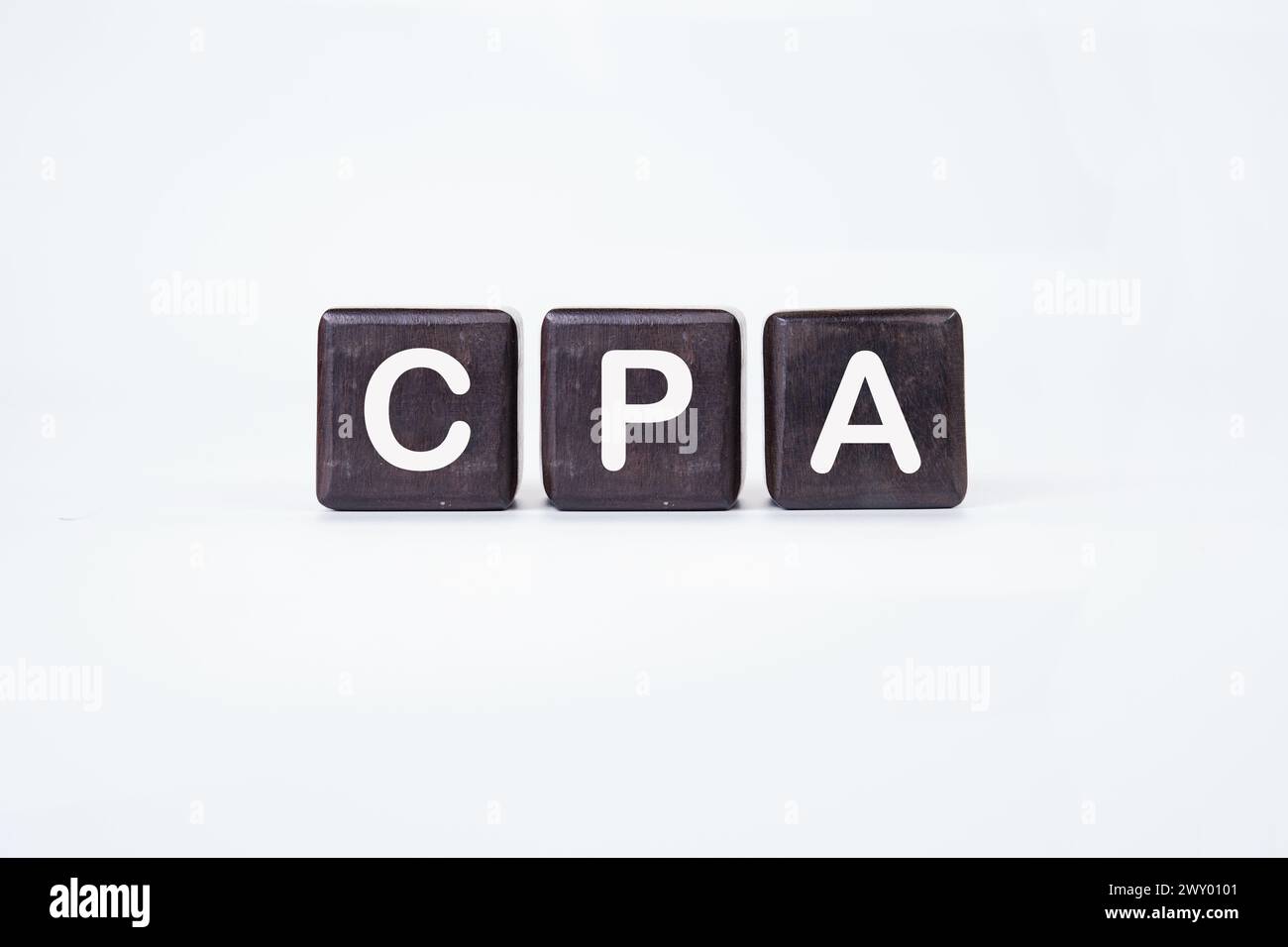 Businessman Use Smartphone And Selecting CPA, on cubes on a white background Stock Photo - Alamy