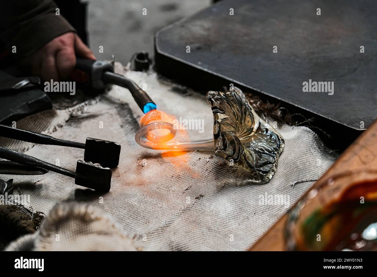 The Art and old craft of glassblowing, hot melted glass Stock Photo - Alamy