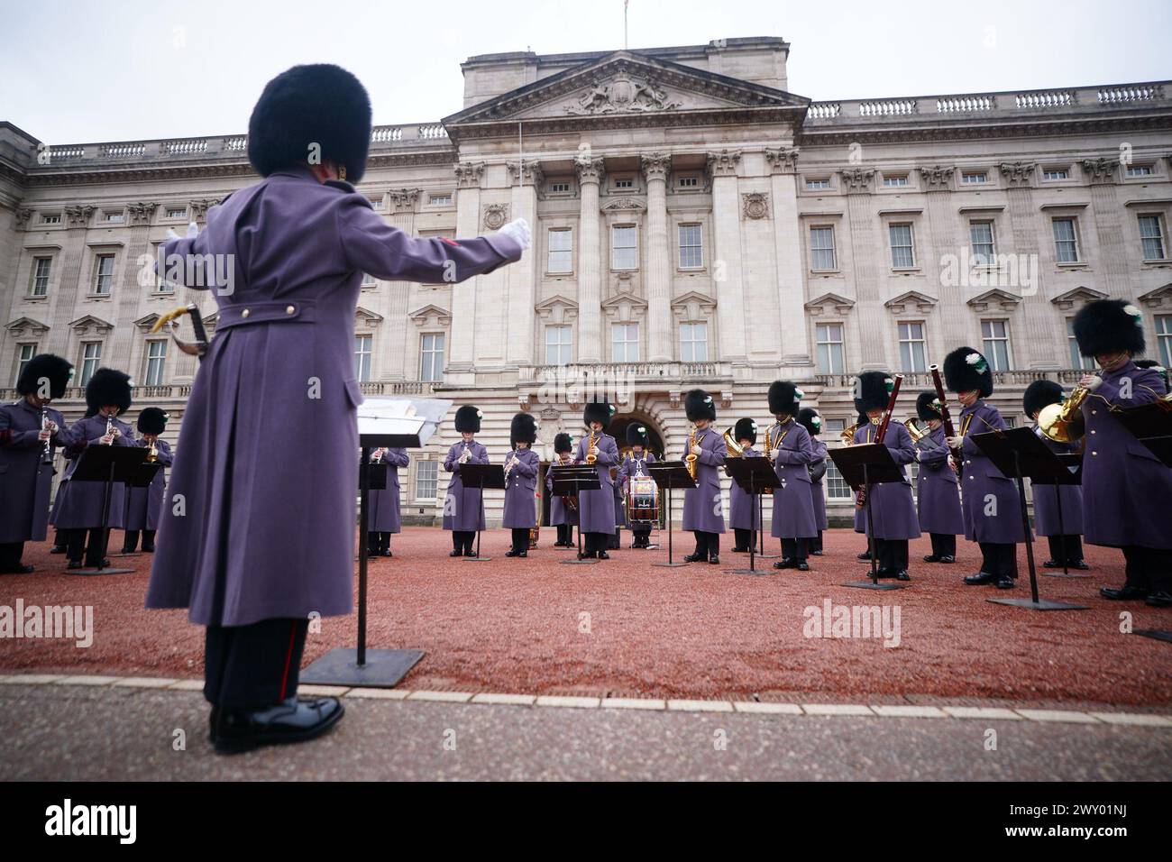 The Band of the Welsh Guards perform the NATO hymn during the Changing ...