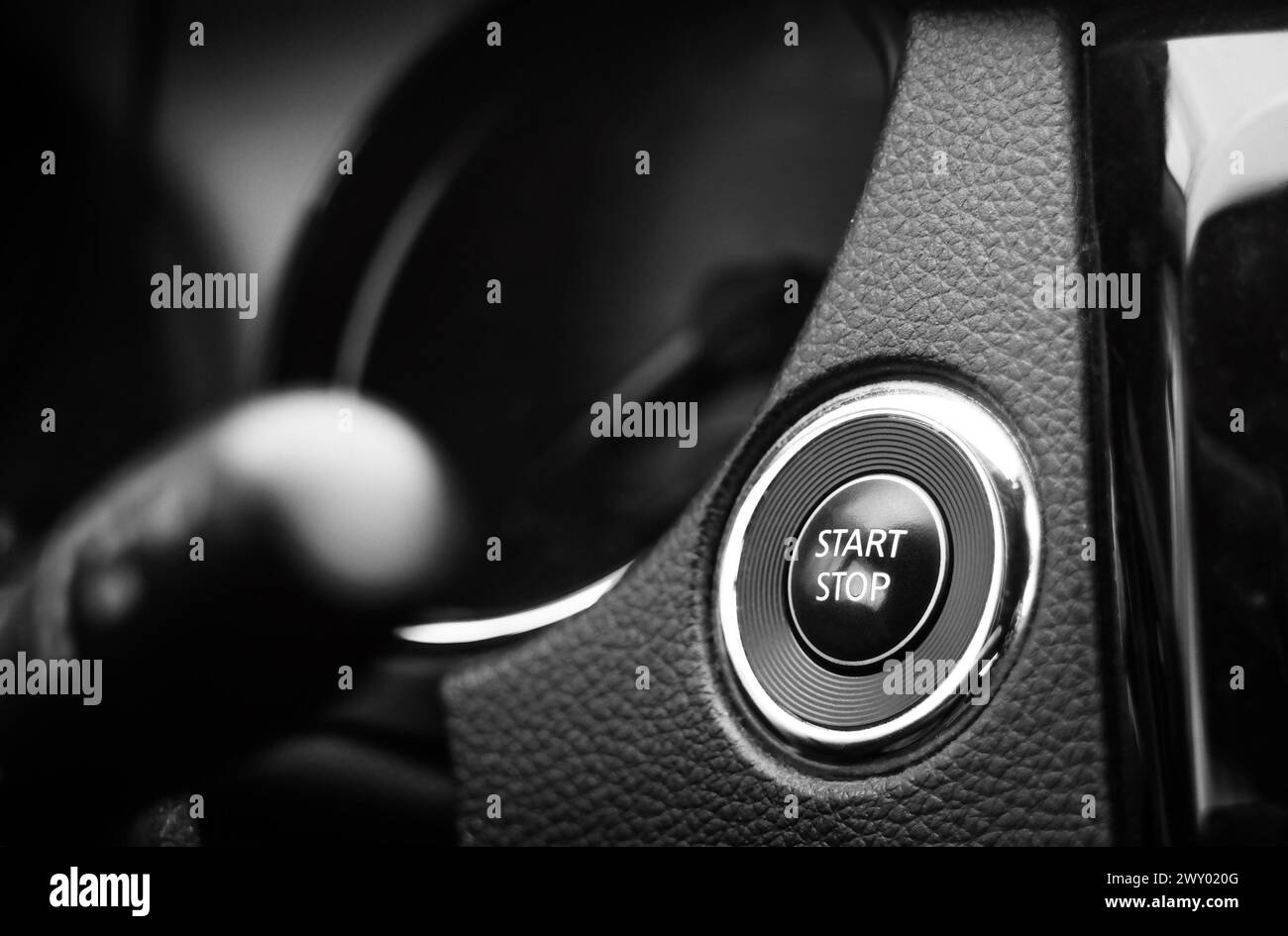 Engine start and stop button on dashboard. Keyless smart key on a modern vehicle Stock Photo - Alamy