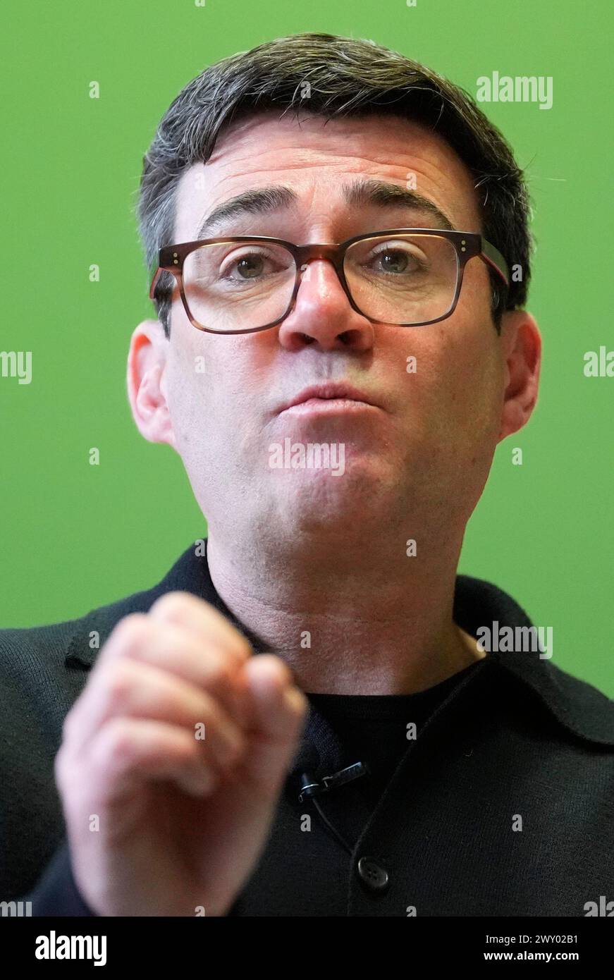 Andy Burnham speaking during the launch of his campaign for re-election ...