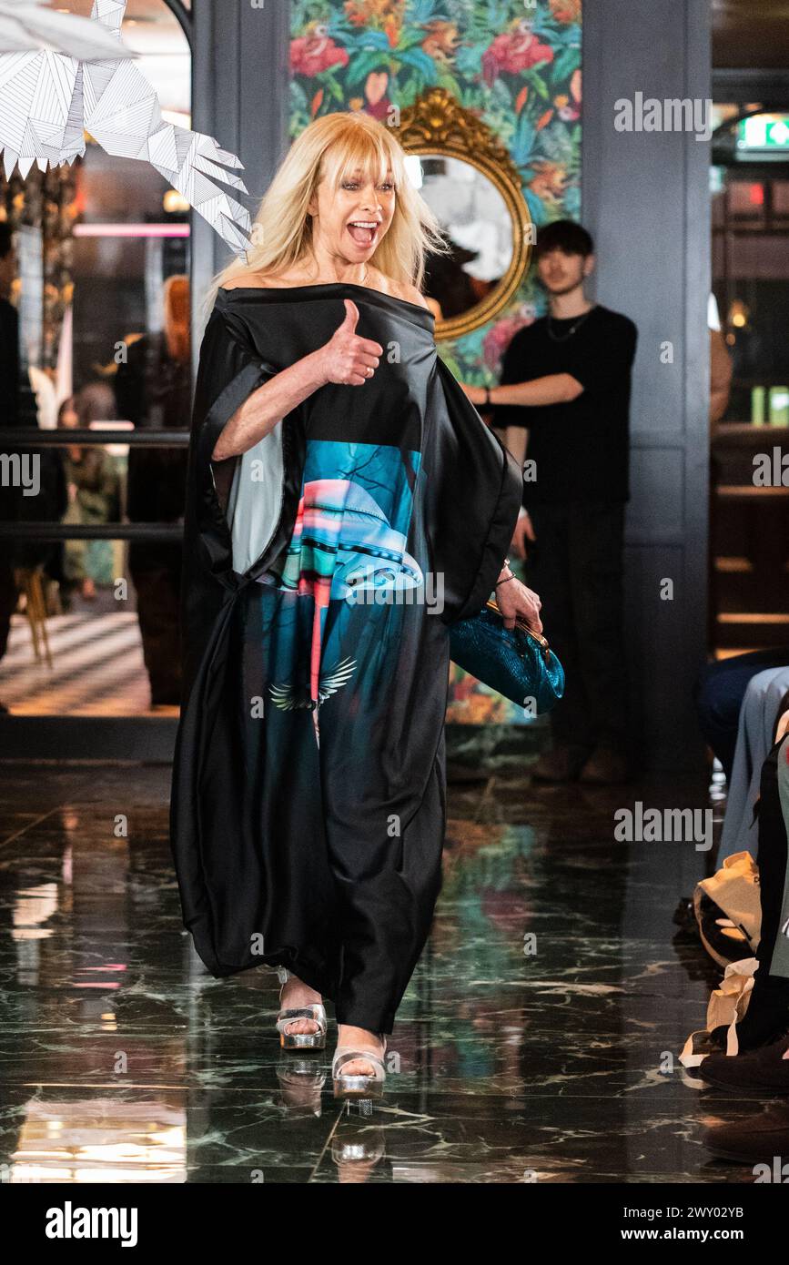 Jo Wood, model, modelling on catwalk for VIN+OMI 'Sci-Fi Magpie ...