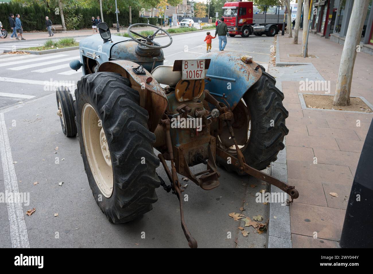 Rear view of an old blue Spanish tractor, the Ebro Super 55 Stock Photo ...