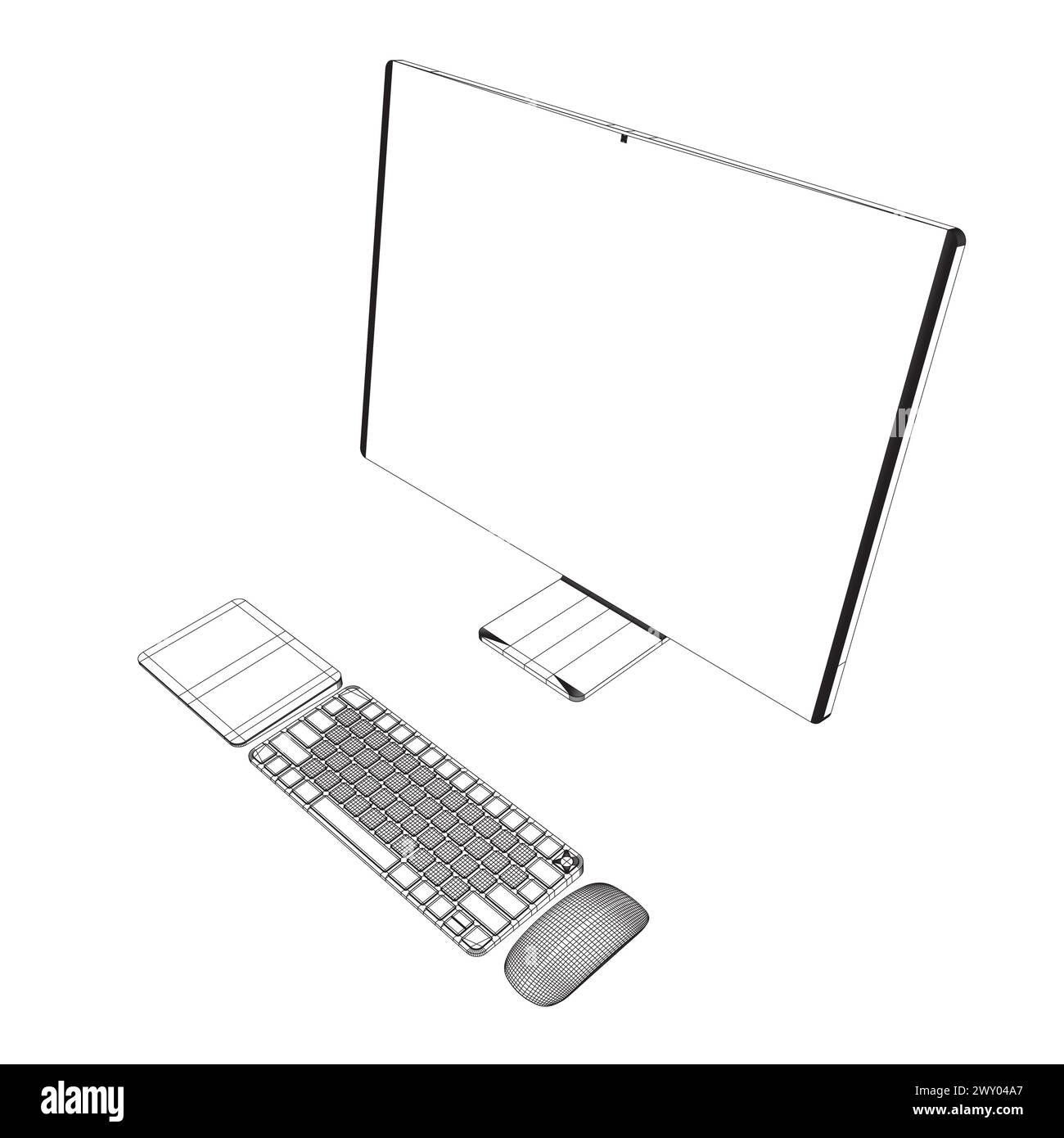 Monitor PC mockup. Wireframe thin frame monitor or PC with mouse and ...