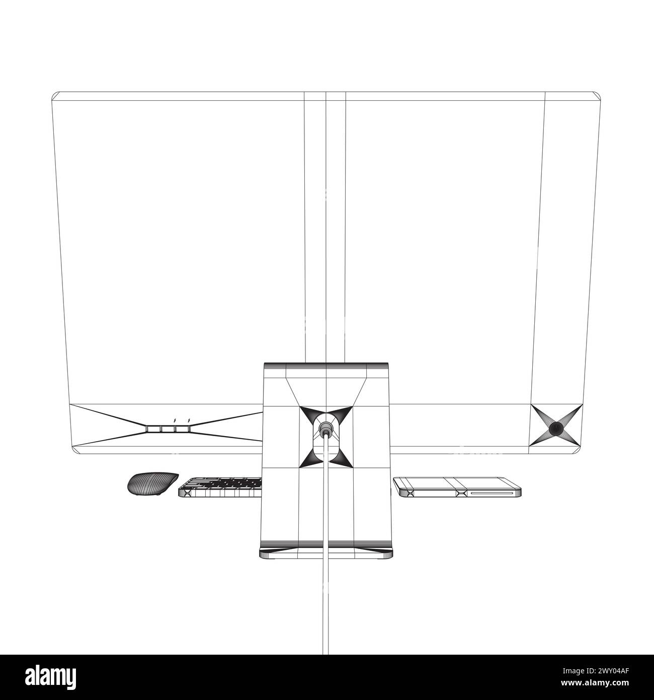 Monitor PC mockup. Wireframe thin frame monitor or PC with mouse and ...