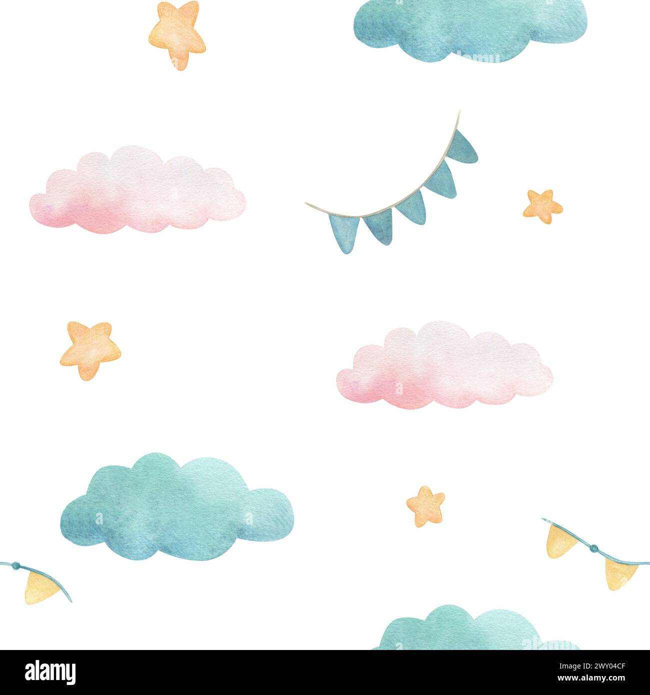 Watercolor seamless pattern with illustration of delicate pink and ...