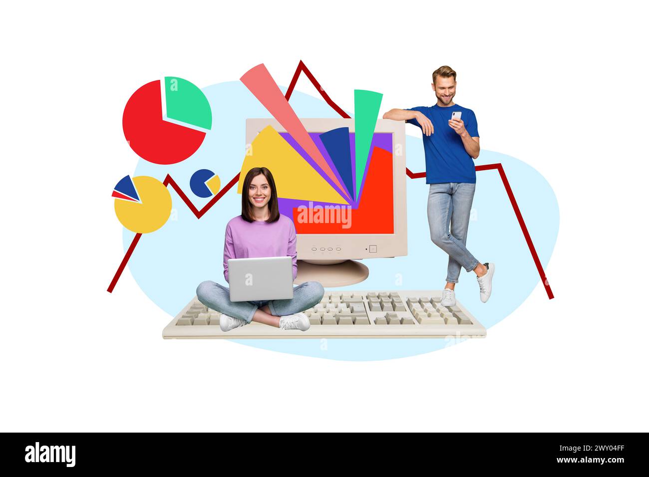 Trend artwork sketch image composite 3D photo collage of two colleagues ...