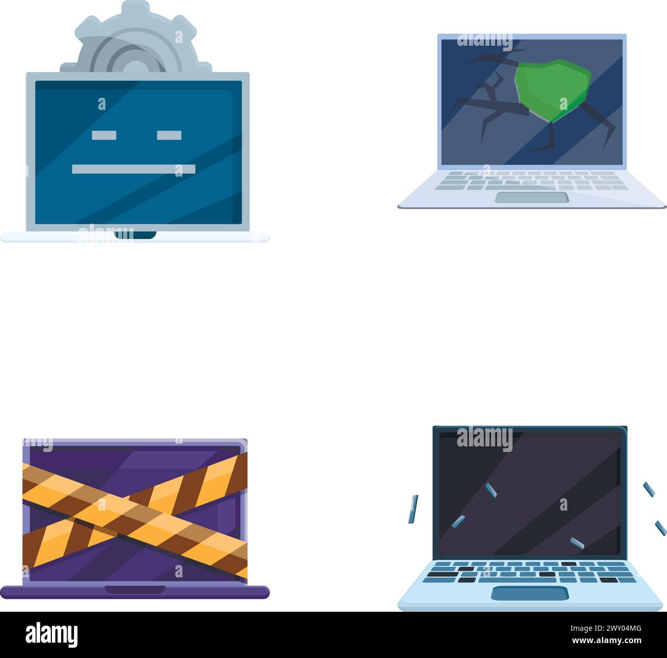 Computer repair icons set cartoon vector. Various broken personal ...