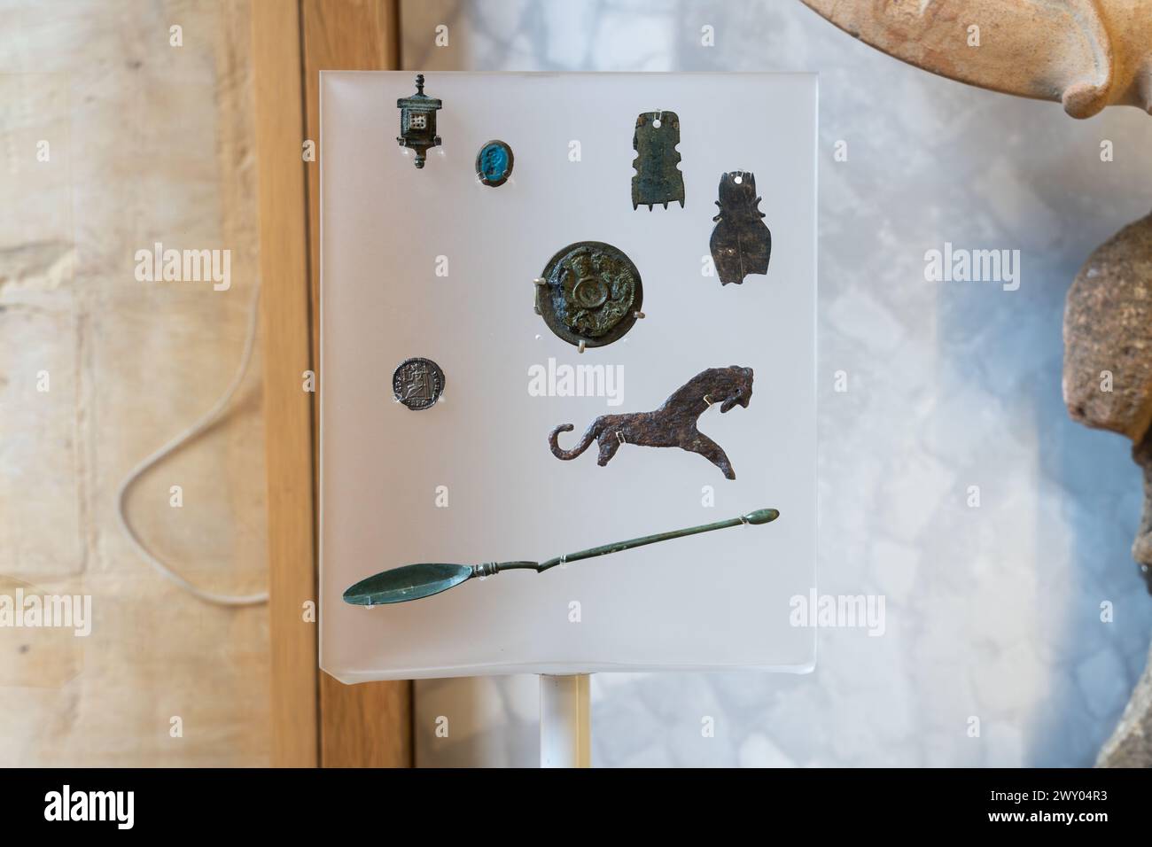 Roman jewellery and coins on display in the museum within the Victorian ...