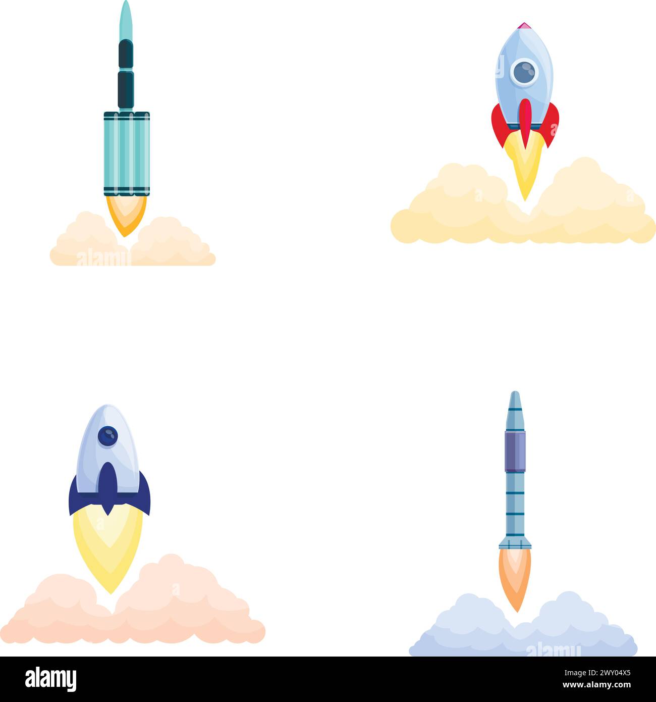 Rocket launch icons set cartoon vector. Spacecraft launch and fire ...
