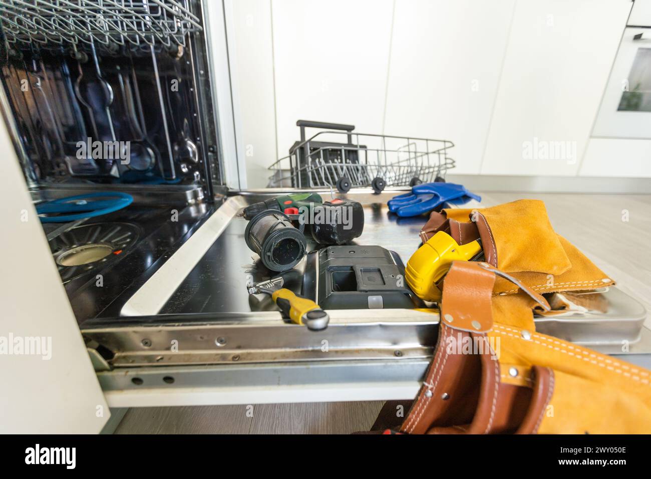 dishwasher door removed for repair, breakdown of kitchen appliances ...