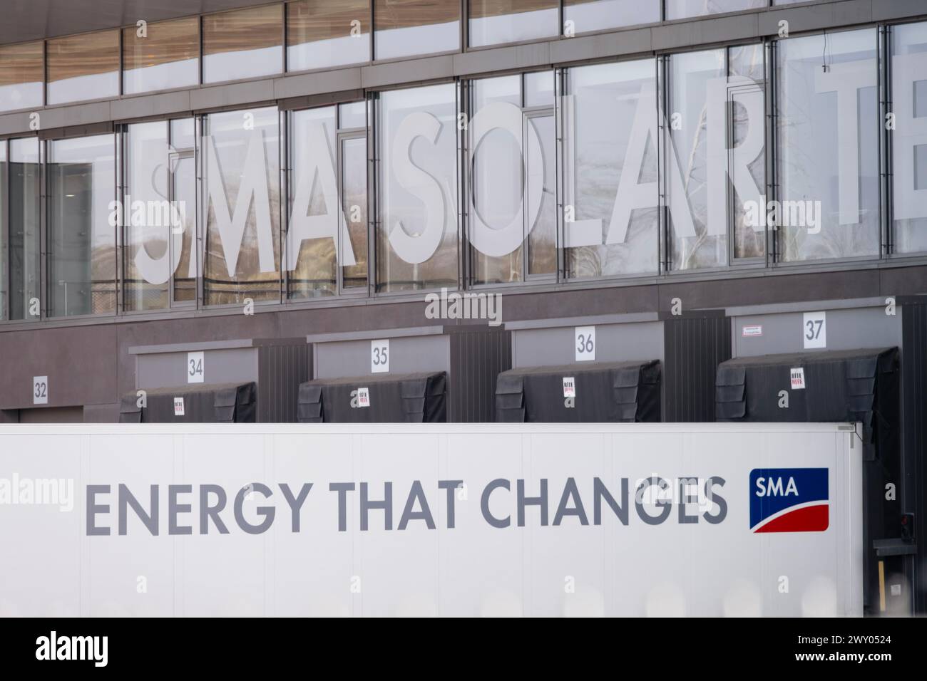 SMA company's building, logo SMA Solar Technology AG, global ...