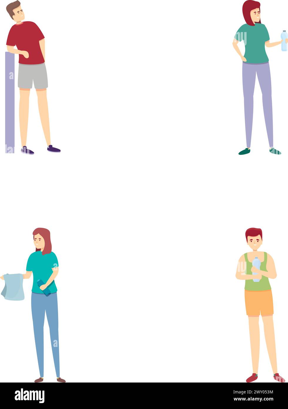 Water balance icons set cartoon vector. People drinking water from ...