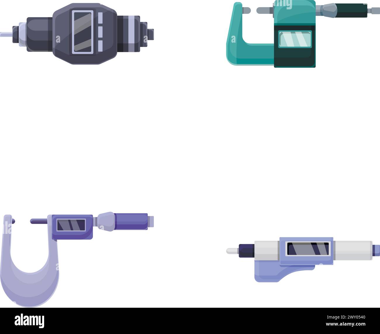 Digital micrometer icons set cartoon vector. Laboratory digital ...