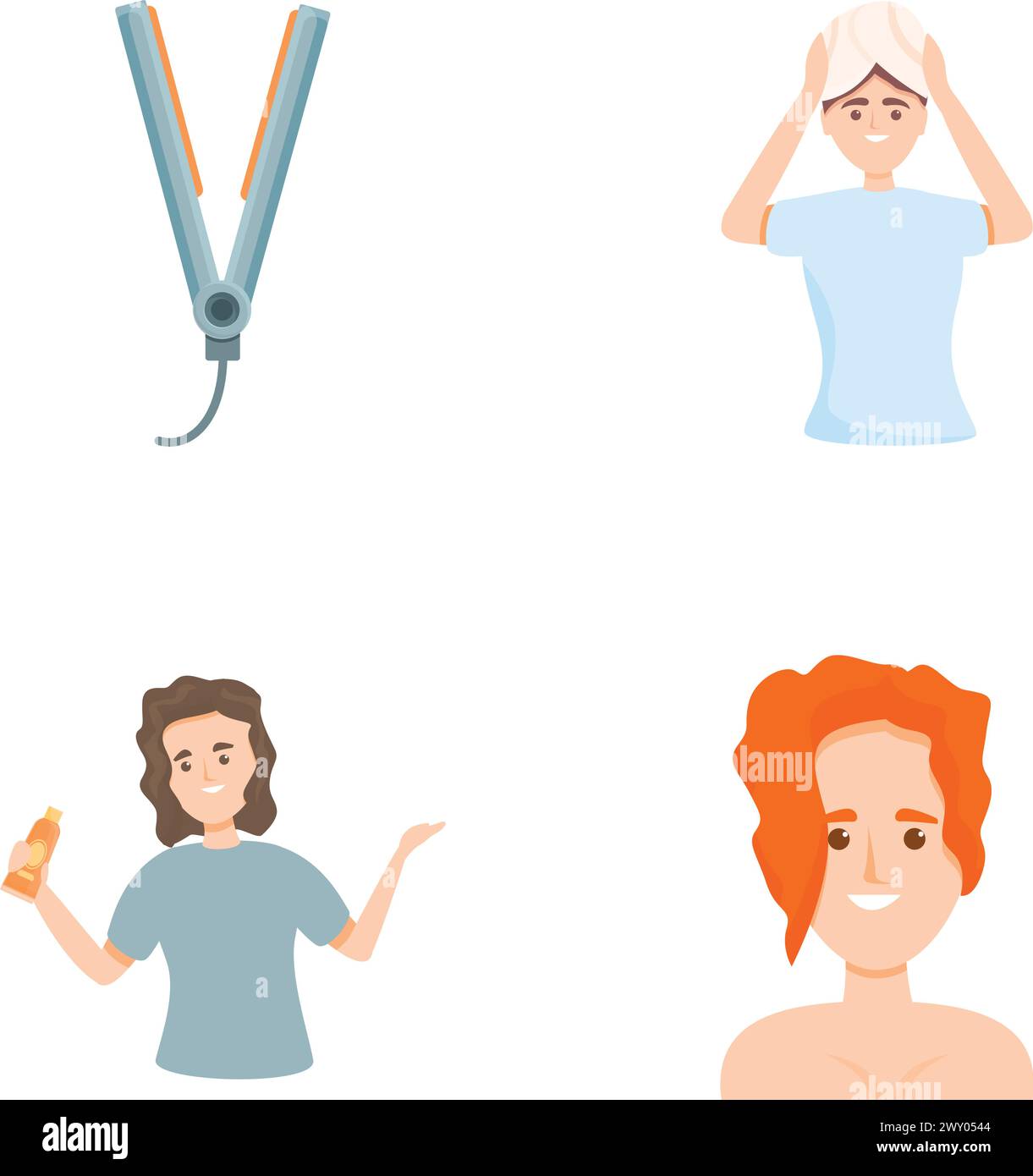 Hairdressing salon icons set cartoon vector. Woman take care of her ...