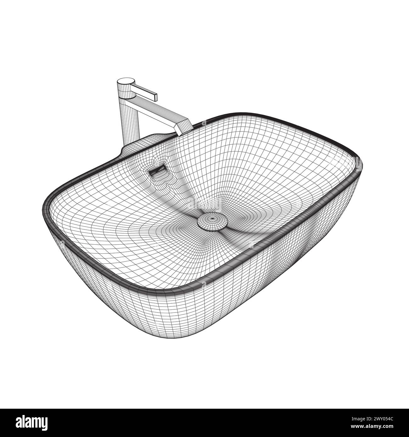 Wireframe Bathroom sink with tap line drawing on white isolated ...
