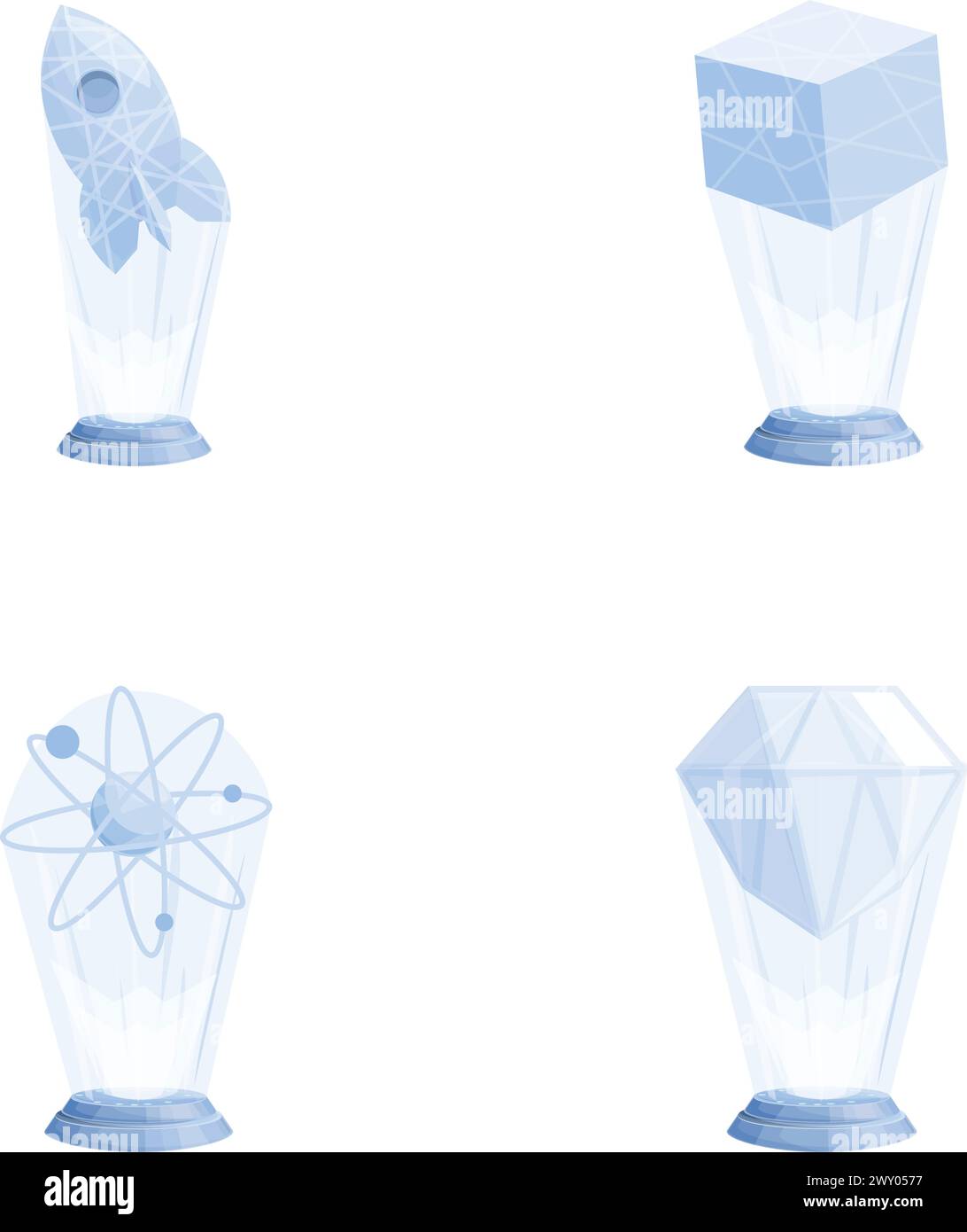 Hologram projection icons set cartoon vector. Rocket, cube, planet and ...