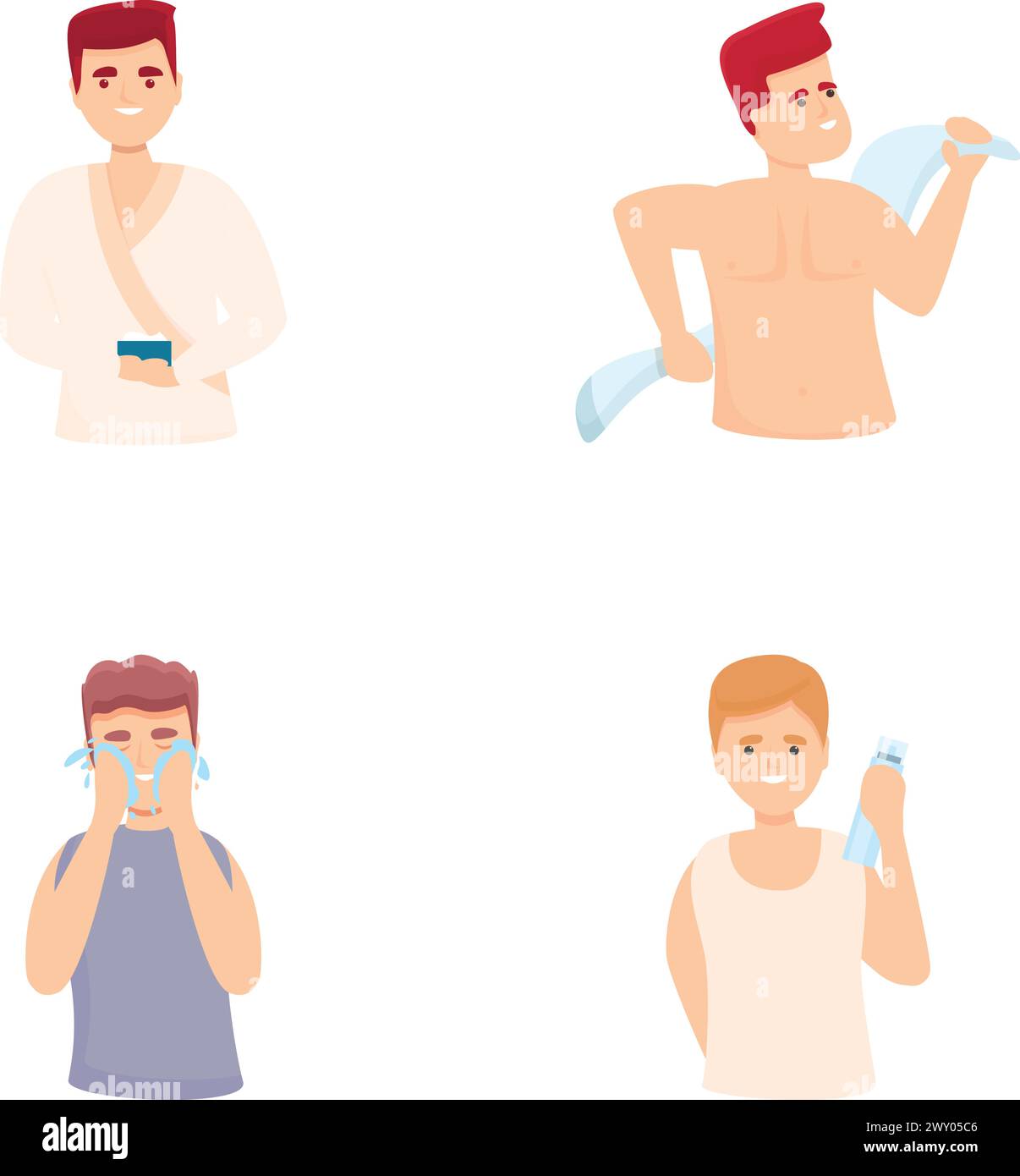 Morning procedure icons set cartoon vector. People everyday hygiene ...