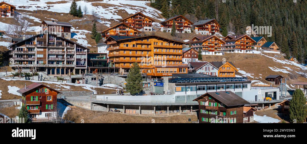 Aerial panoramic view of the Verbier ski resort town in Switzerland ...