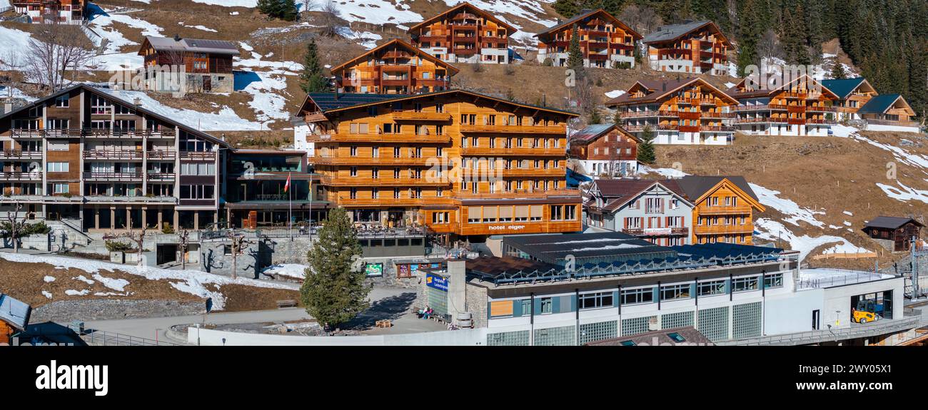 Aerial panoramic view of the Verbier ski resort town in Switzerland ...