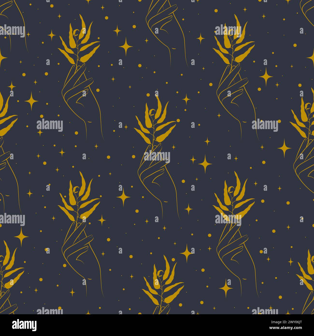Eco production seamless pattern illustration. Hand holding plant branch ...