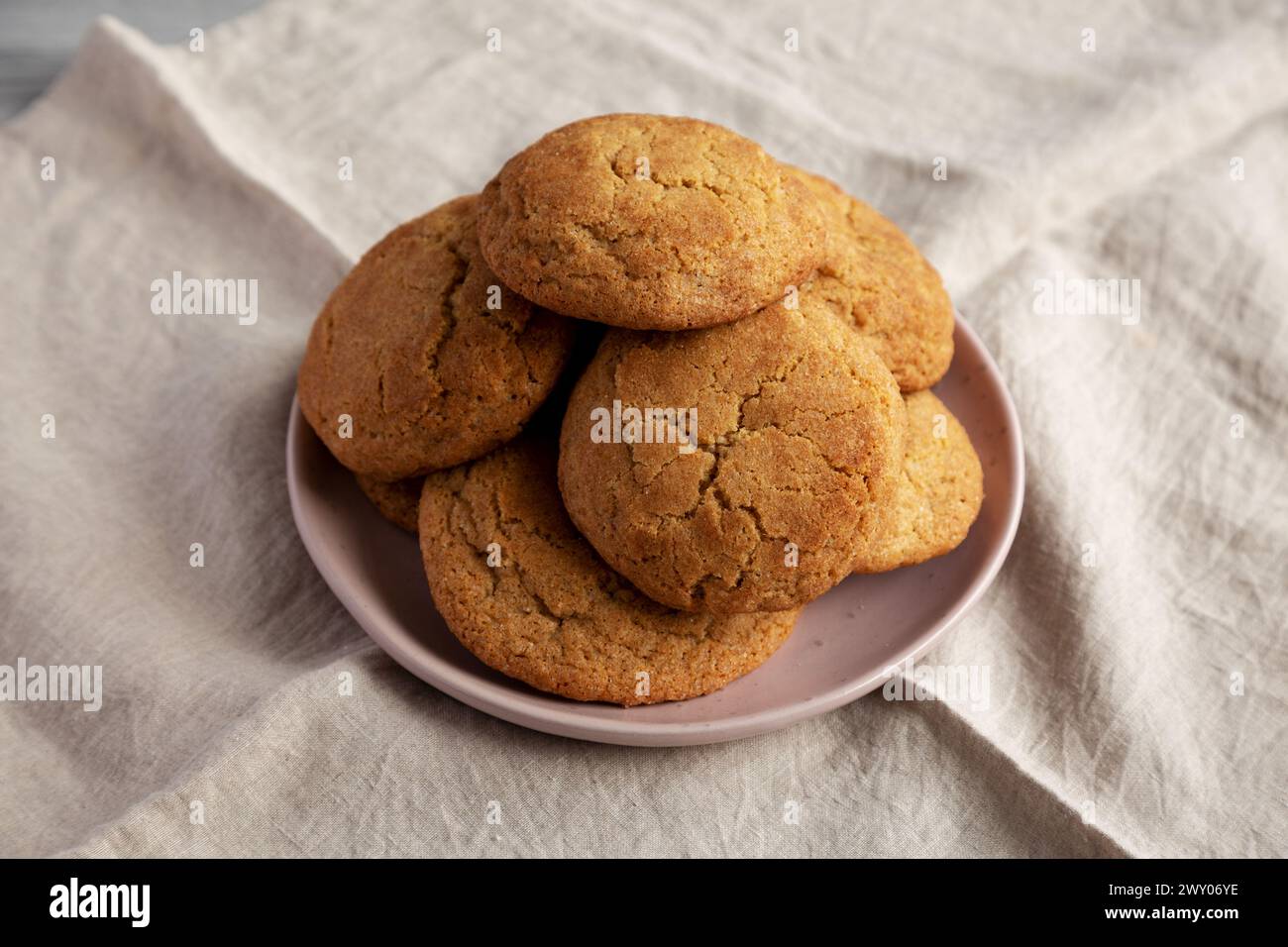 Homemade Soft And Chewy Snickerdoodle Cookies on a Plate, side view ...