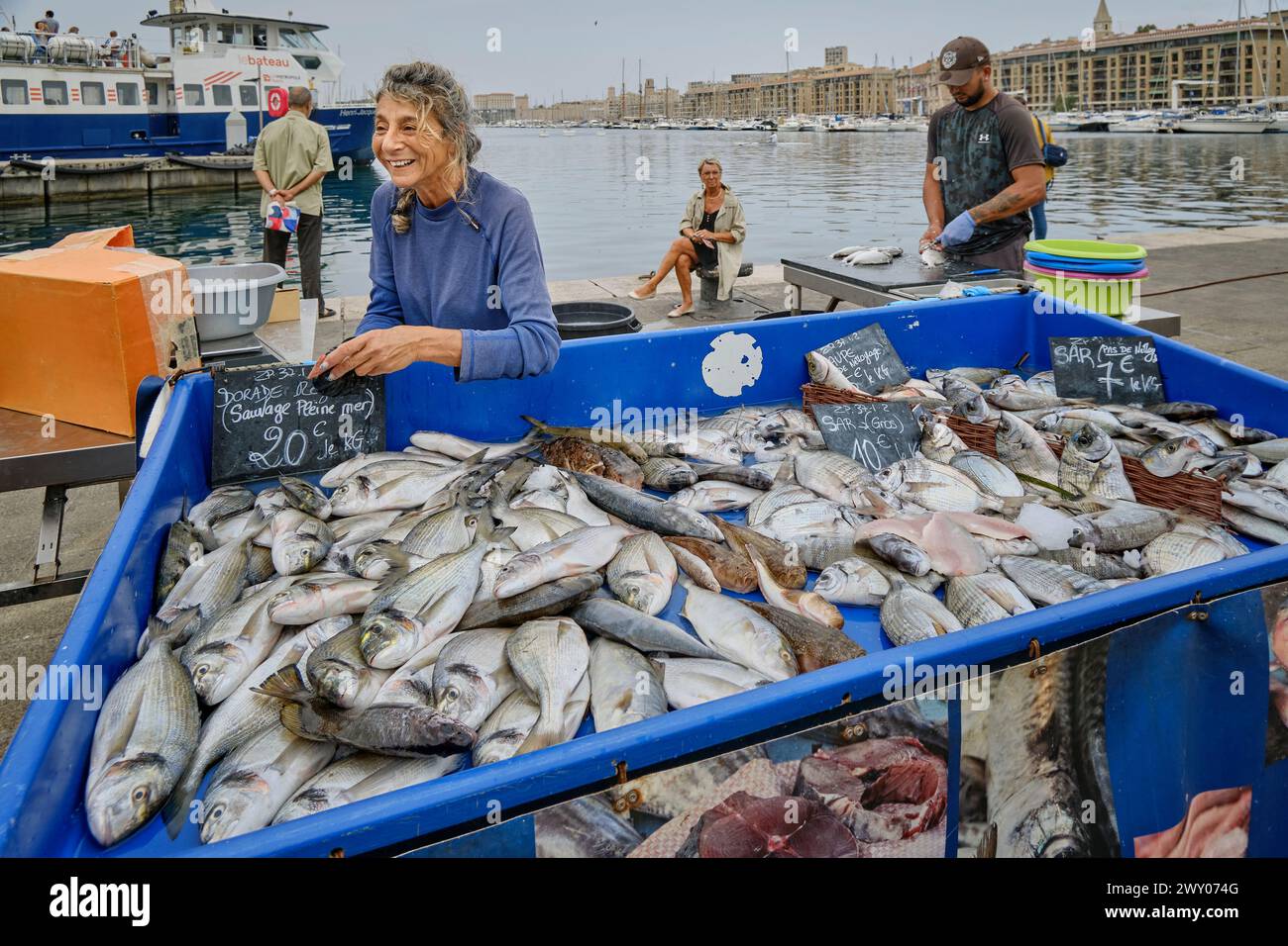 Fish market (Marché aux Poissons) at the Old Port (Vieux Port) in the city center by the ...
