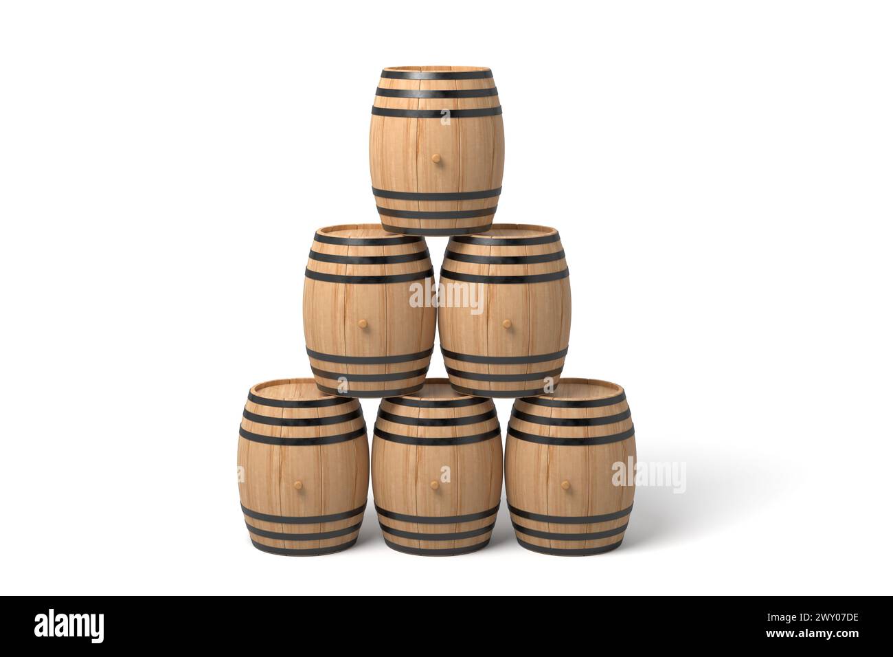 Triple tiered barrel stack on white background Stock Photo - Alamy