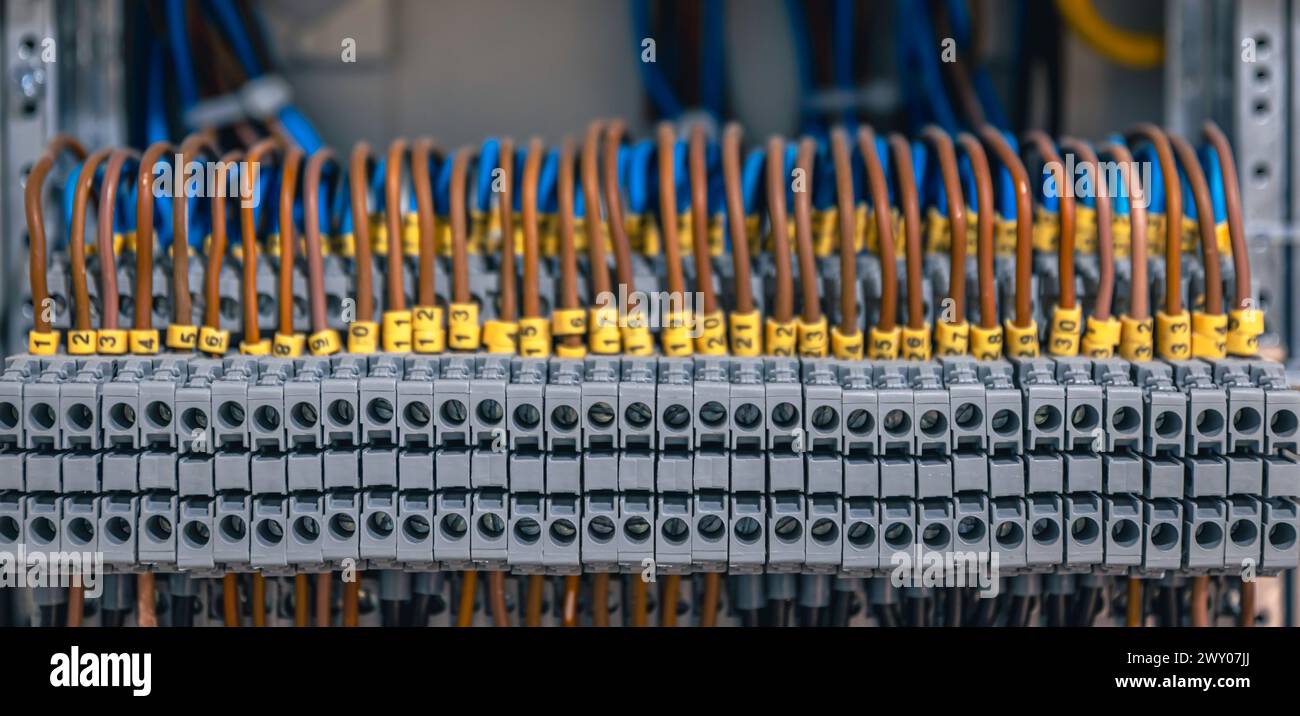 Electrical panel with fuses and contactors, close-up Stock Photo - Alamy