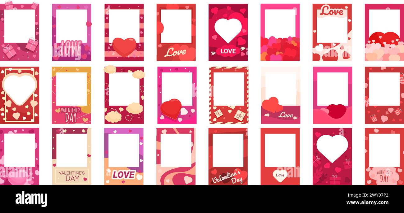 Frame valentine story icons set cartoon vector. Social media. Red ...