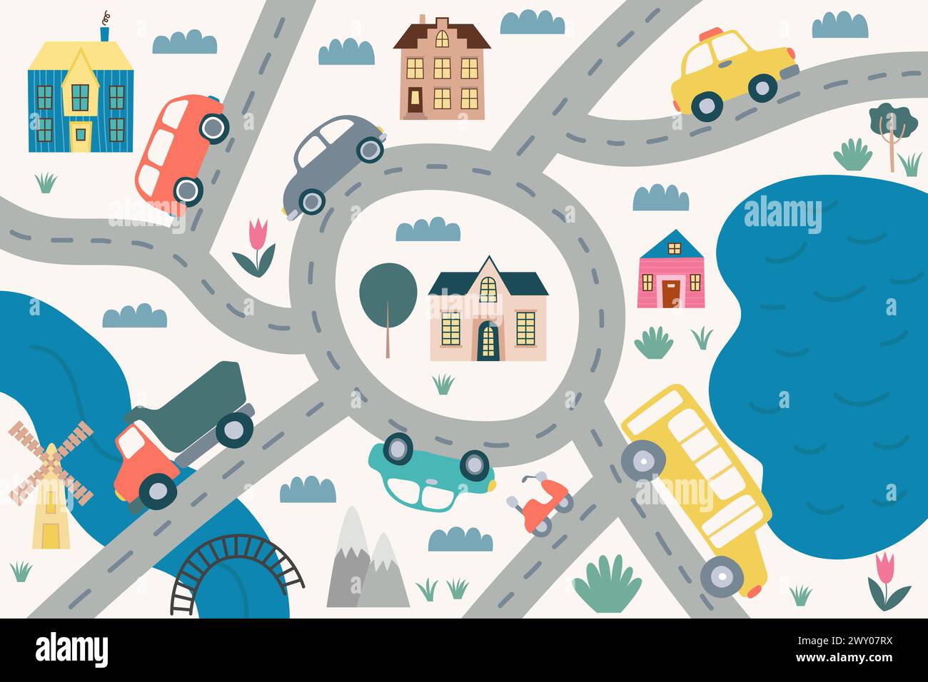 Cute childrens road map Stock Vector Image & Art - Alamy