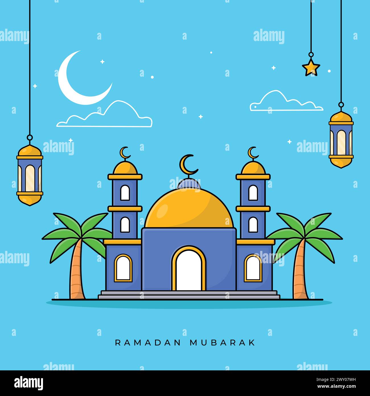 Mosque Vector Illustration. Flat Ramadan Special Islamic Design Stock ...