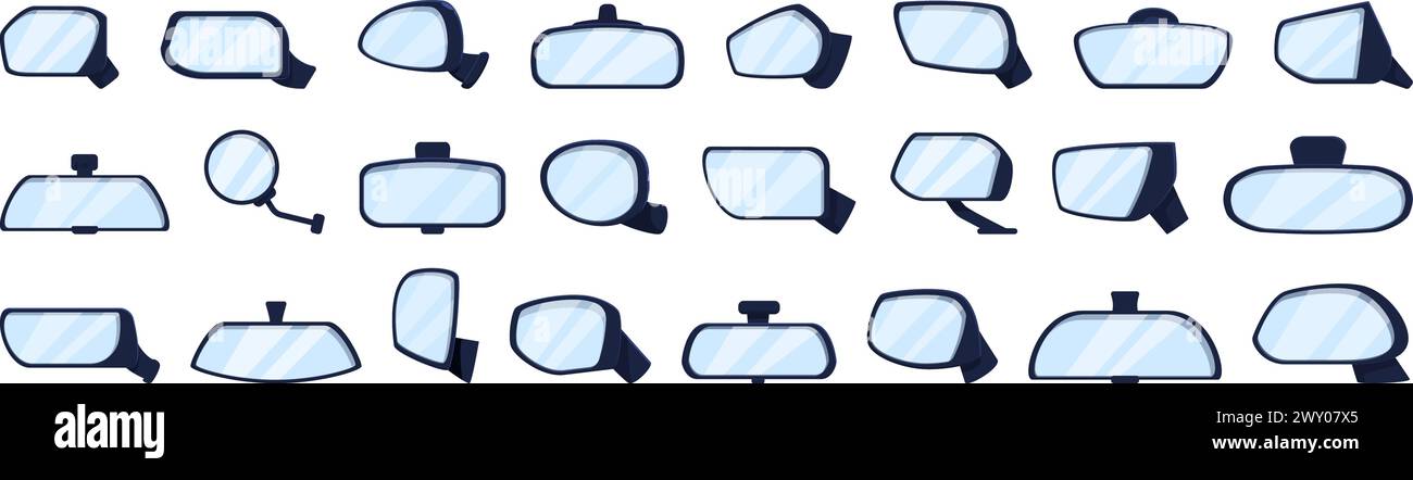 Rearview mirror icons set cartoon vector. Automobile behind. Auto ...