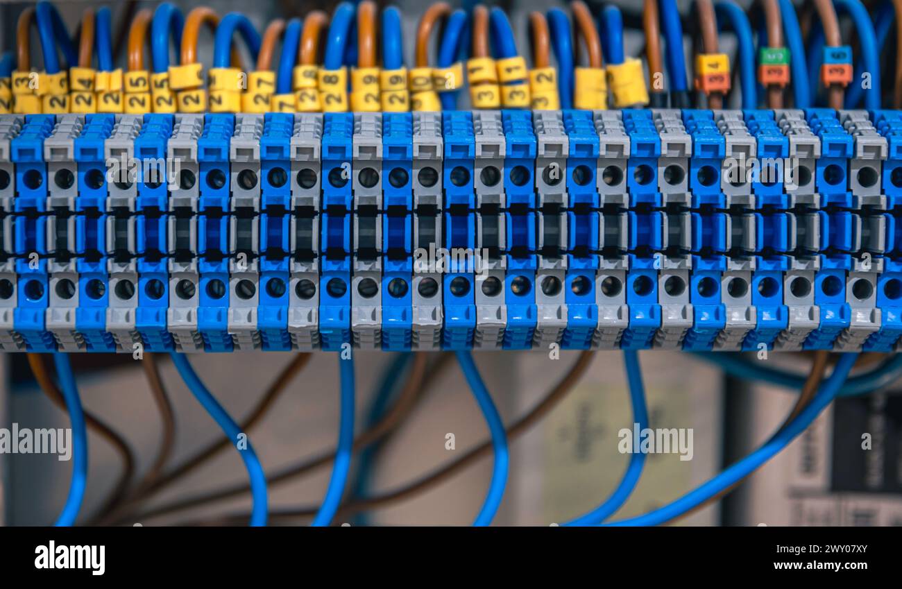 Electrical panel with fuses and contactors, close-up Stock Photo - Alamy