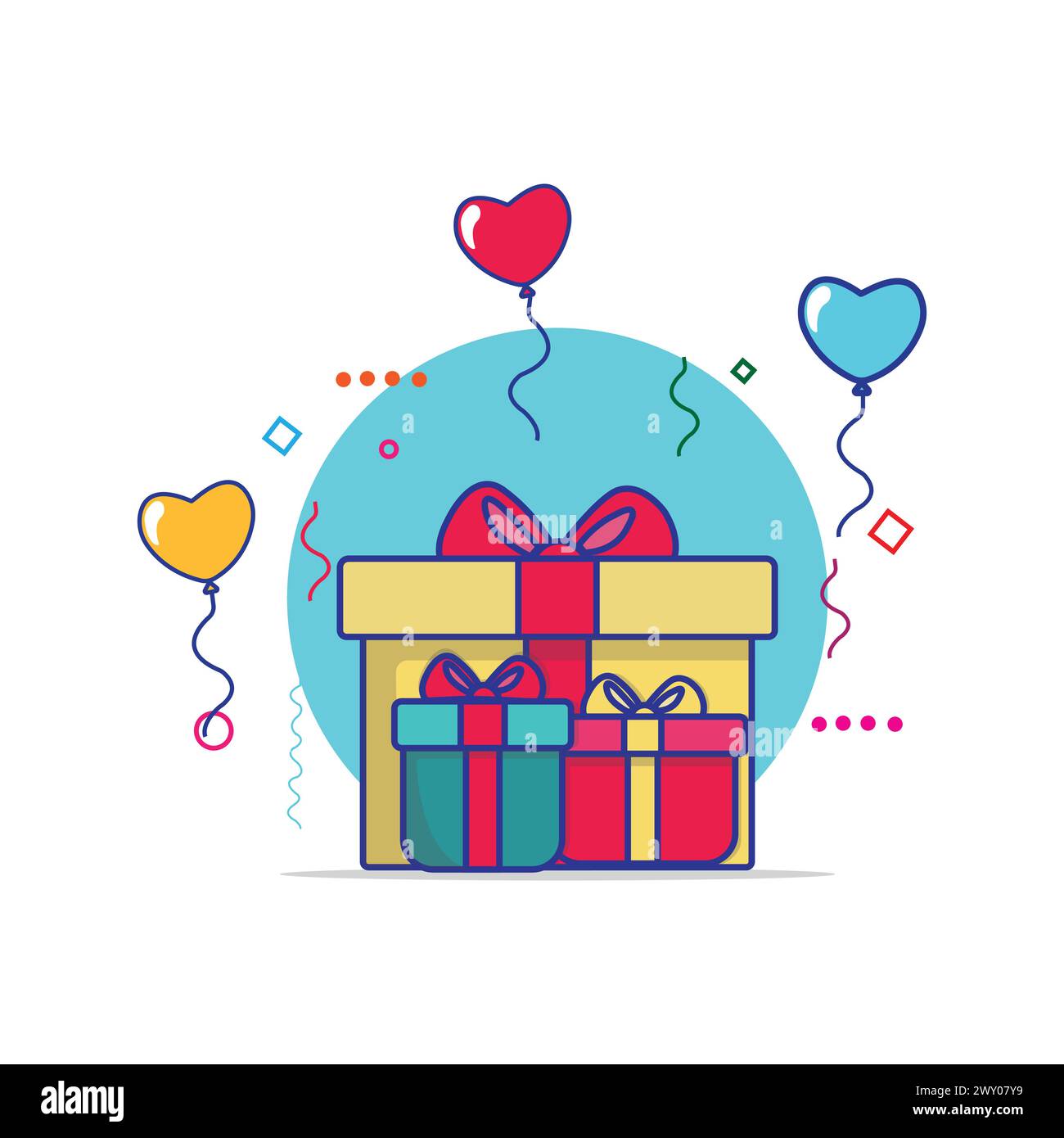 Cute Gift Boxes With Balloons Vector Illustration. Beautiful Presents ...