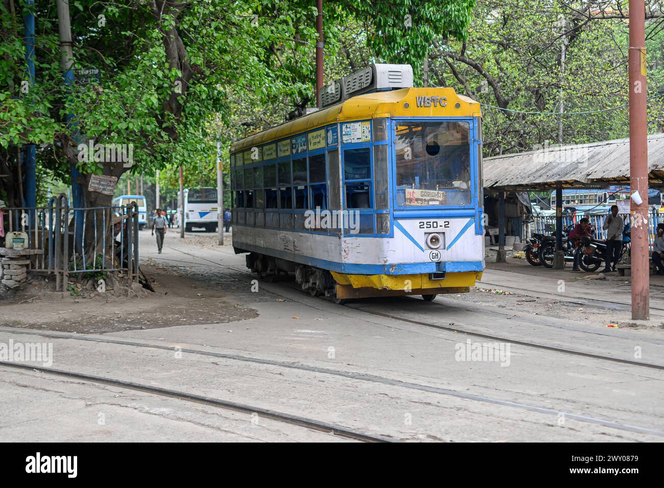 A single-coach tram awaits for its next journey at the Esplanade depot ...