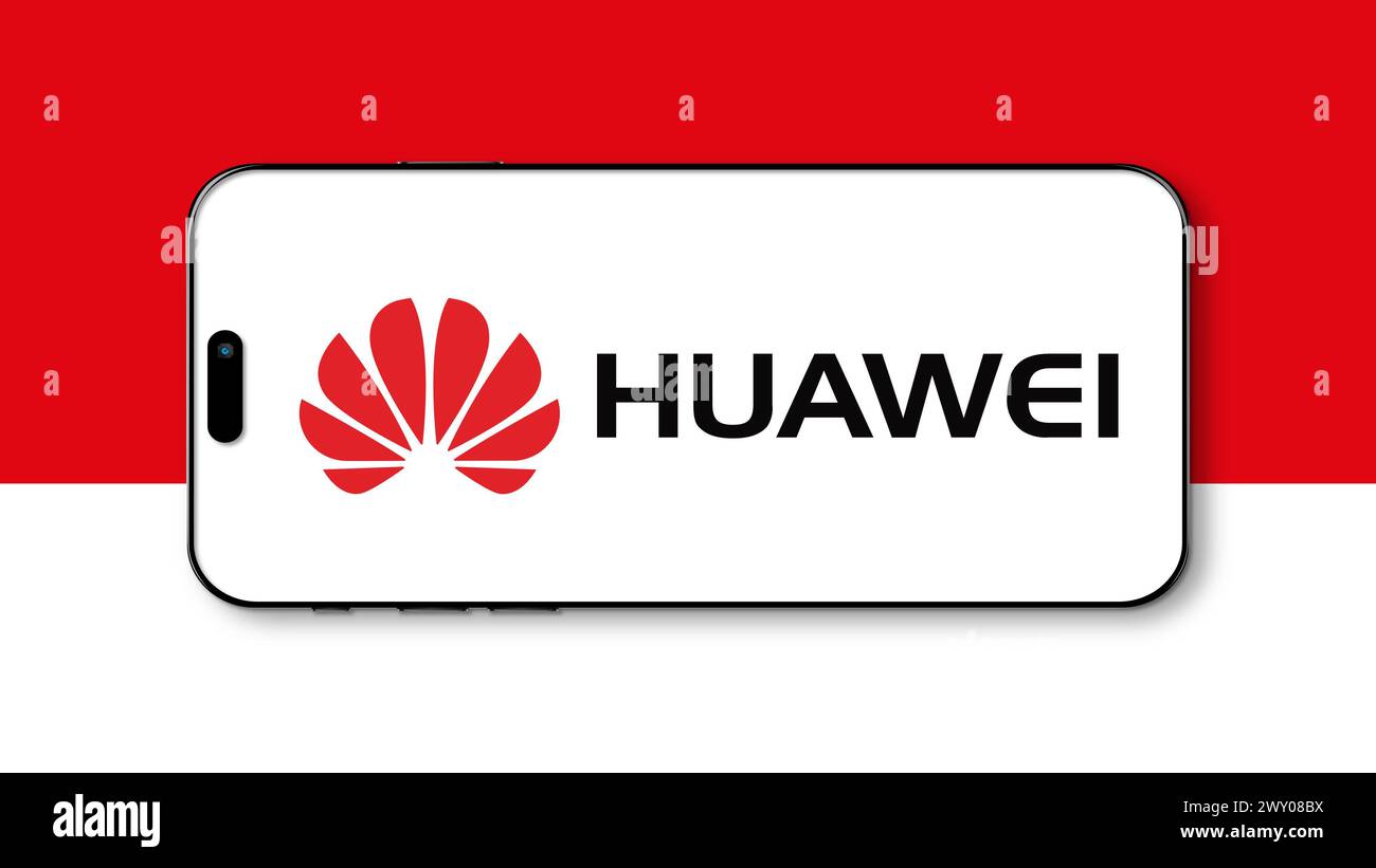 Istanbul, Turkey - 3 April 2024: Huawei logo on smartphone screen ...