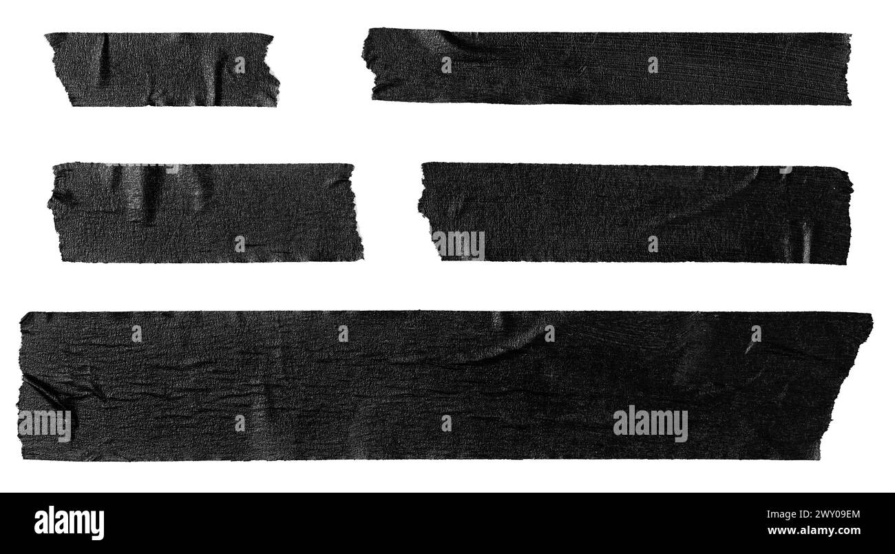 Set of black masking tape stickers isolated on white background. Mockup ...