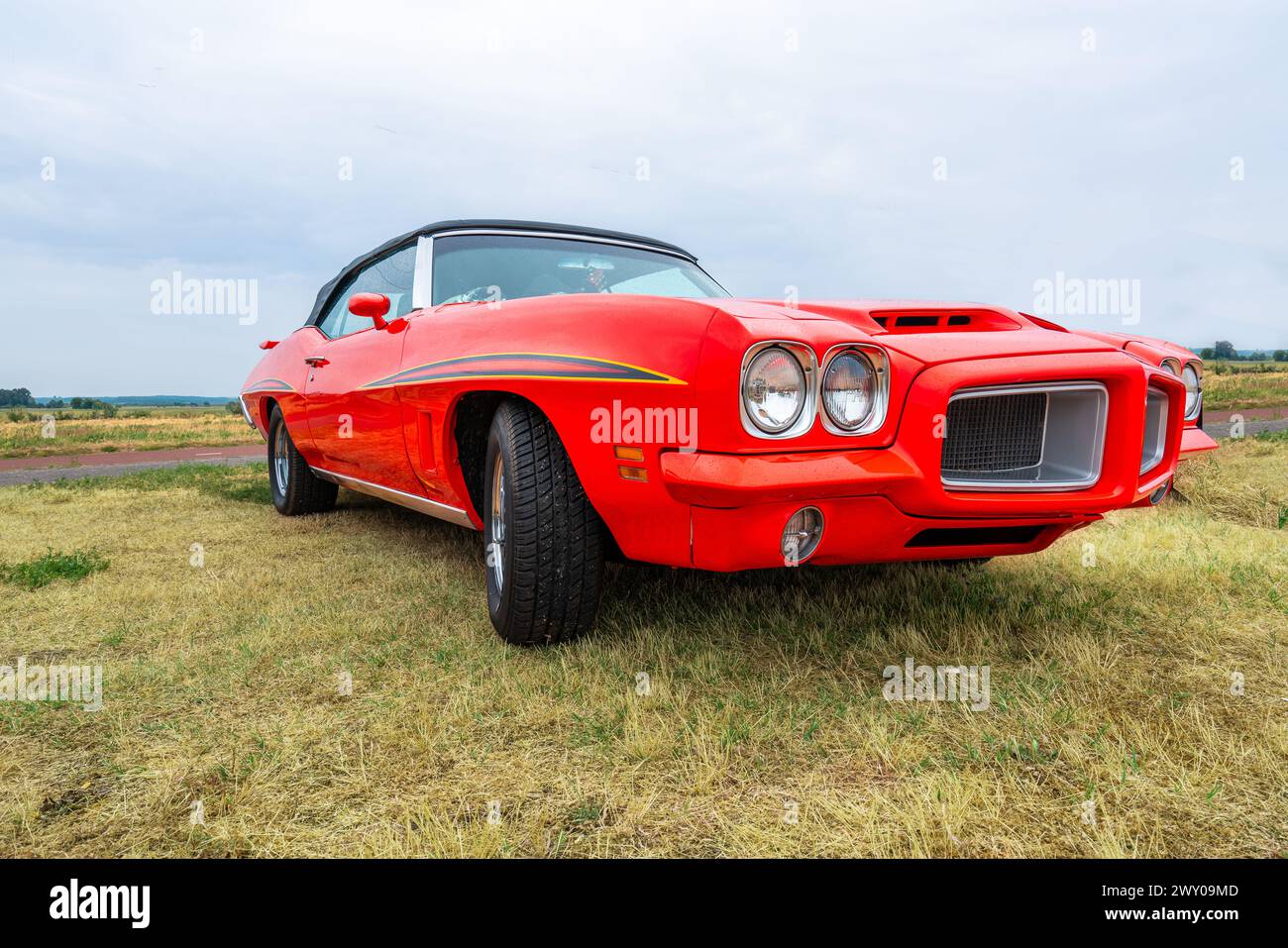 Side view of a classic american car from the fifties. Low angle view ...