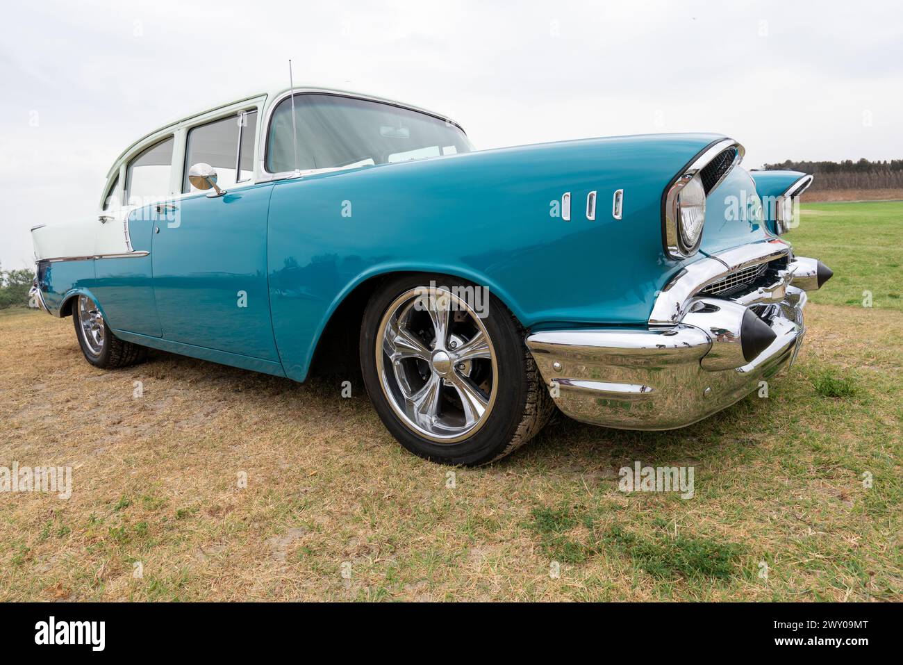 Side view of a classic american car from the fifties. Low angle view ...
