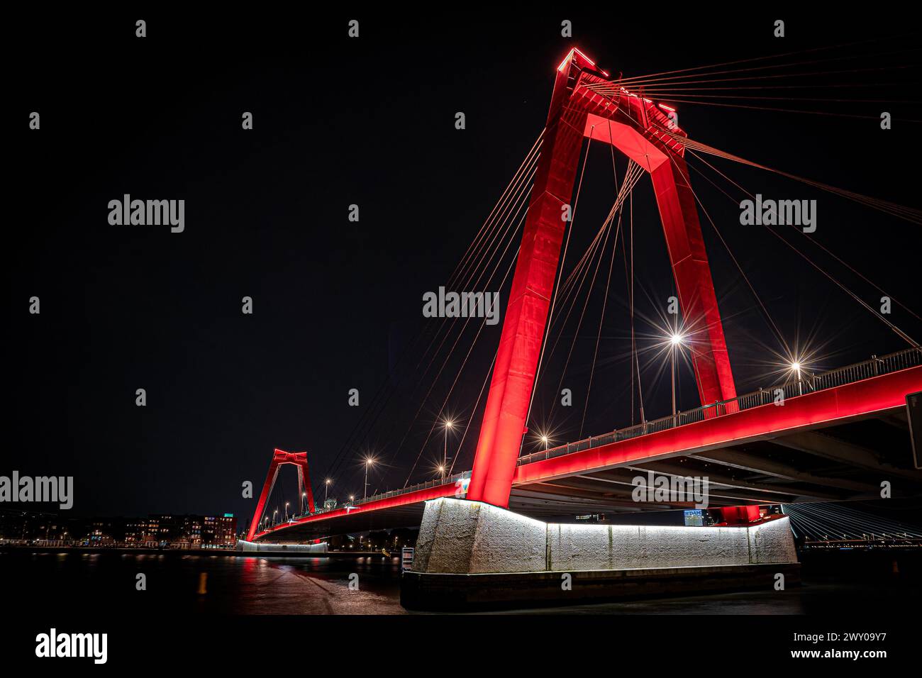 The Willems bridge in Rotterdam shot at night when illuminated Stock ...